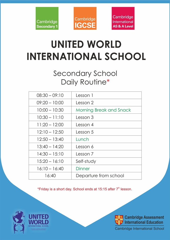 daily routine secondary | United World International School