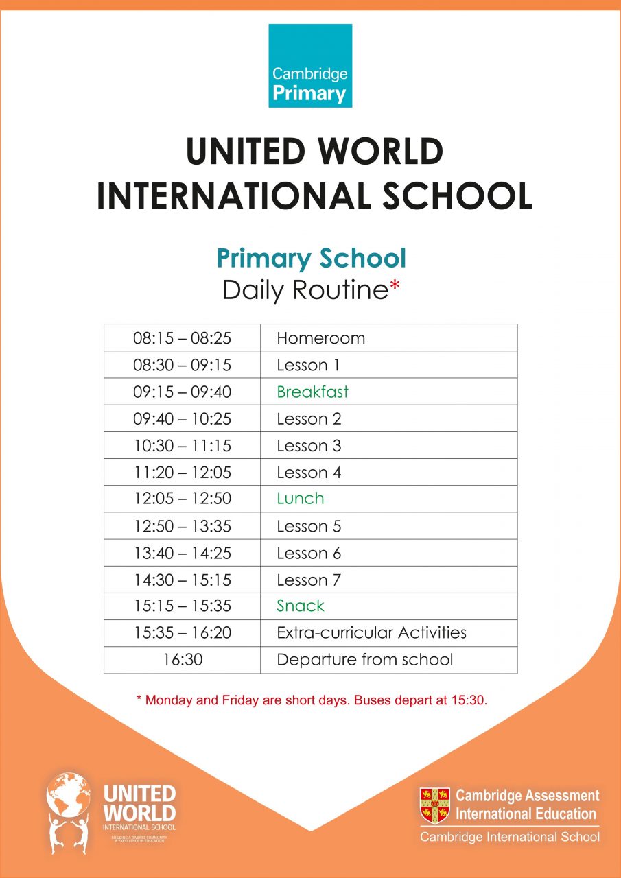 Daily Routine UWIS-2 primary | United World International School